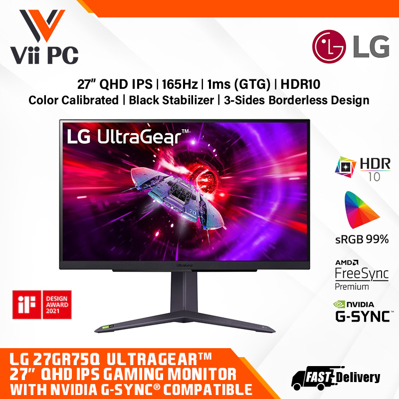 LG 27” 27GR75Q / 27GR75Q-B UltraGear™ QHD / 2K Gaming Monitor with 165Hz Refresh Rate 1MS HDR10 ...