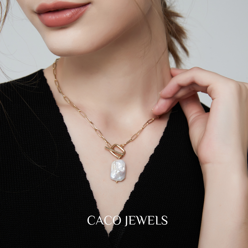 CACO Premium Baroque Pearl Necklace 14K Gold Plated on 925 Silver "Link ...