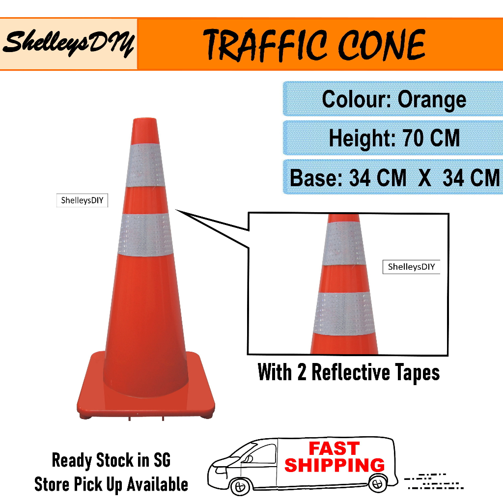 70CM Unbreakable PVC Traffic Safety Cone with Reflective Tapes | Shopee ...
