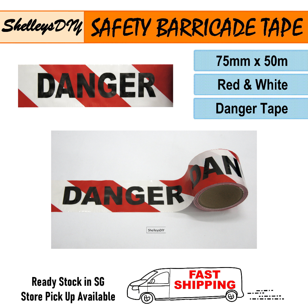 75MM X 50M Safety Warning DANGER Wording Barricade Tape (Red & White) | Shopee Singapore