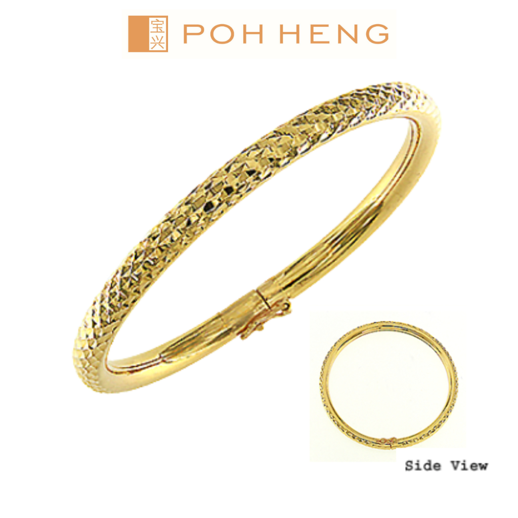 POH HENG Jewellery 22K Textured Bangle in Yellow Gold [Price By Weight] | Shopee Singapore
