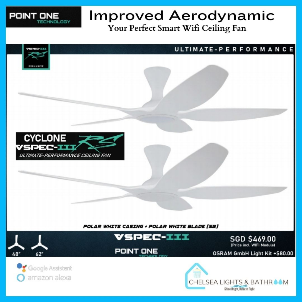 PO ECO FAN CYCLONE VSPEC-III RS SMART WIFI Ceiling FAN EC Motor 48/62in ...