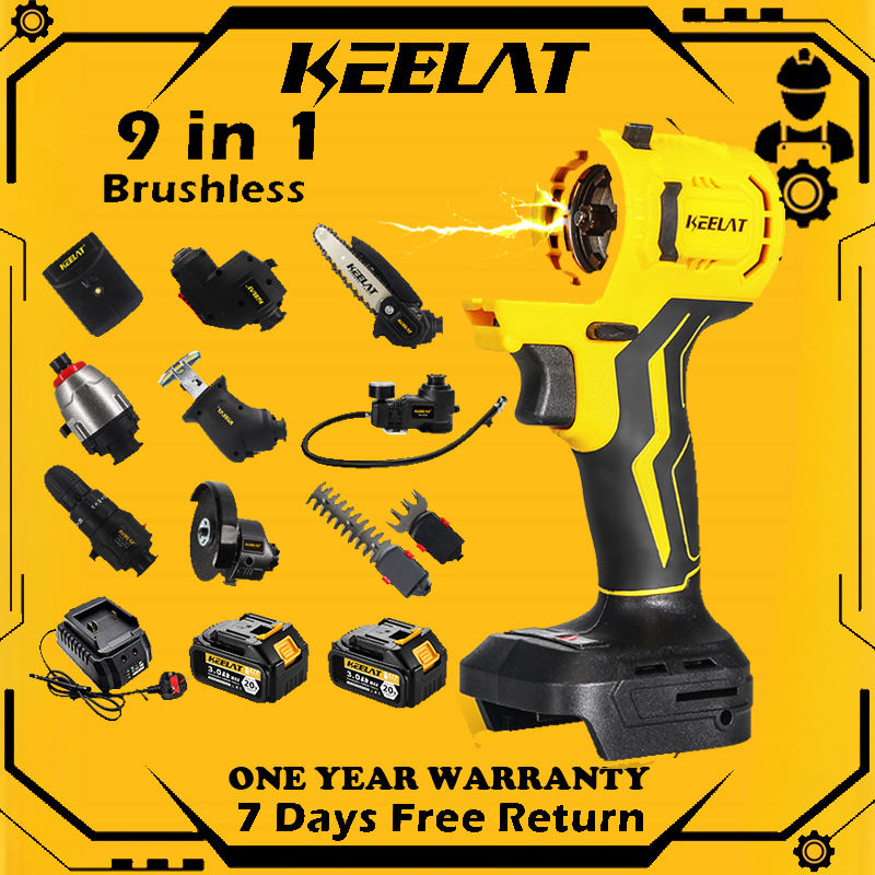 KEELAT Multi-Head 9 in 1 Cordless Drill Set Retrofit DIY Screwdriver ...
