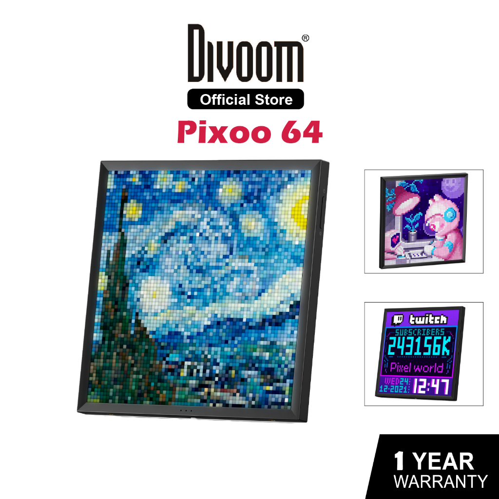 Divoom Pixoo-64 - WiFi Pixel Cloud Digital Frame with APP Control,64 X 64 LED Panel Display ...