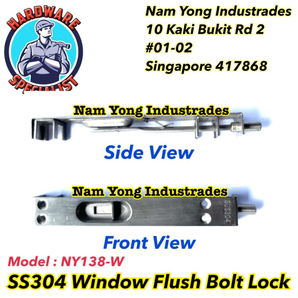 Hardware Specialist NY138-W Stainless Steel Window Flush Bolt Lock ...