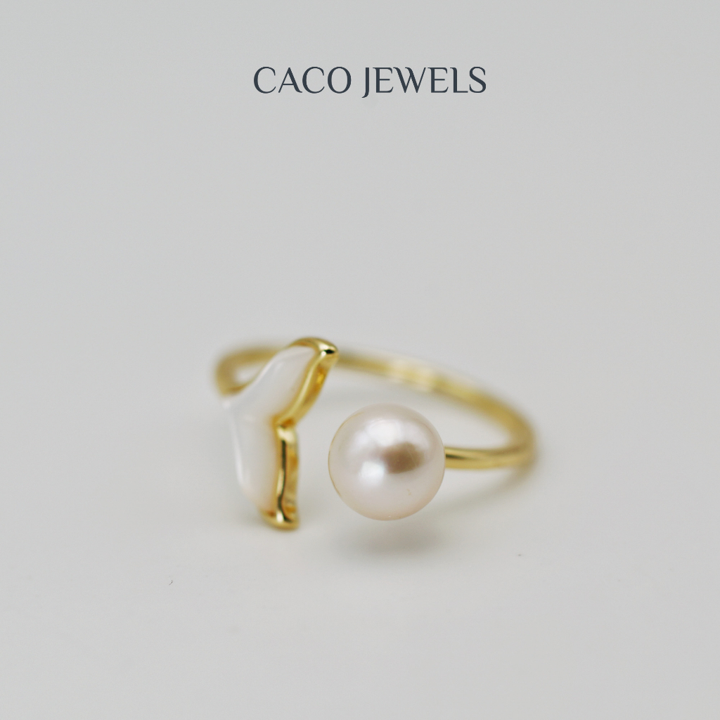 CACO 3A Premium Grade Freshwater Pearl Ring 14K Gold Plated Pearl Shell ...