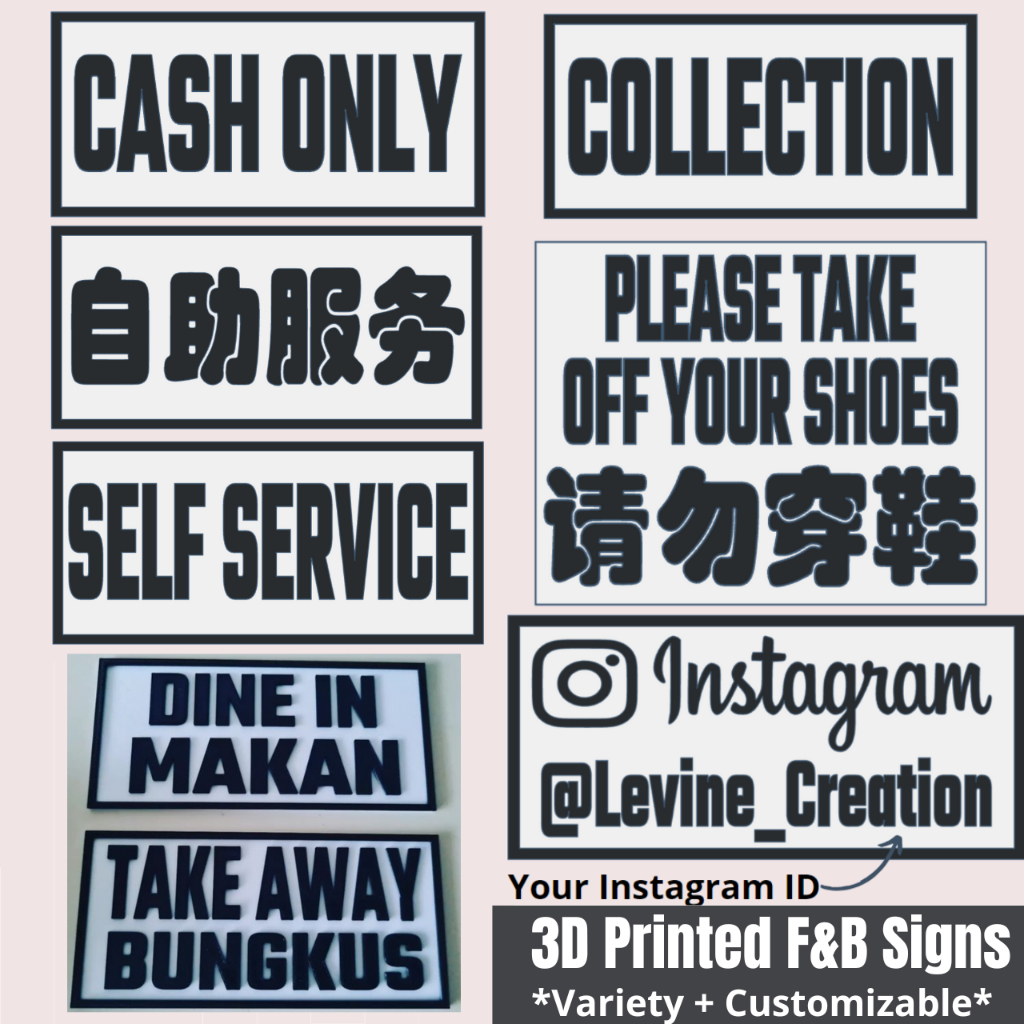 3D Printed Signage | F&B Hawker | No Smoking | Cash Only | Restaurant ...