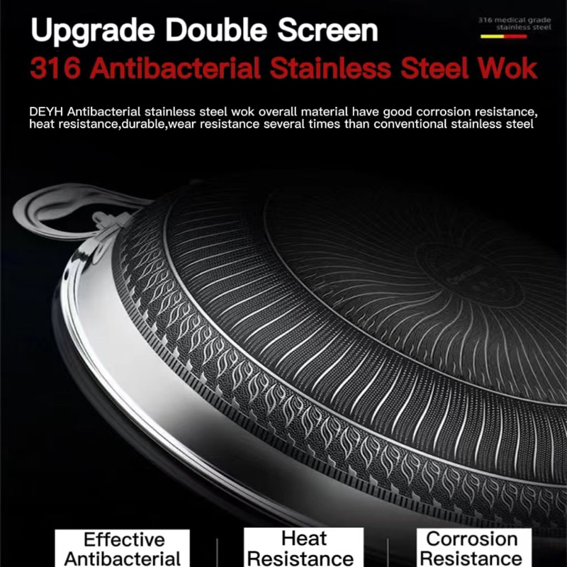🔥SG Store 🔥German 316 stainless steel wok non-stick wok household seven-layer cooking uncoated ...