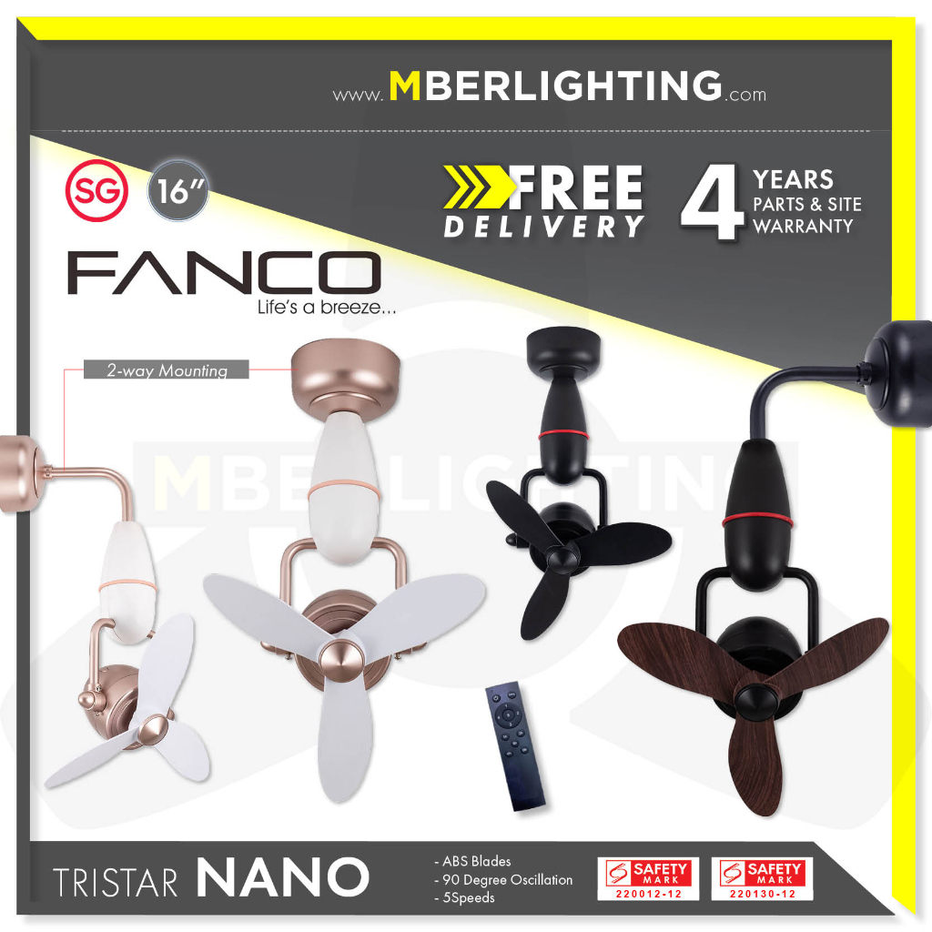 FANCO NANO Tristar 16'' Corner Fan with Remote: Include Ceiling fan & Wall fan mounting | Shopee ...