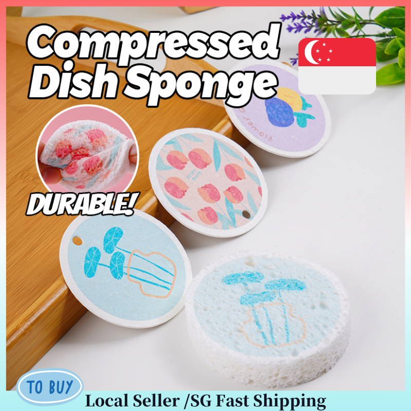 SG READY STOCK Dish Wash Compressed Sponge Magic Wood Pulp Cleaning ...