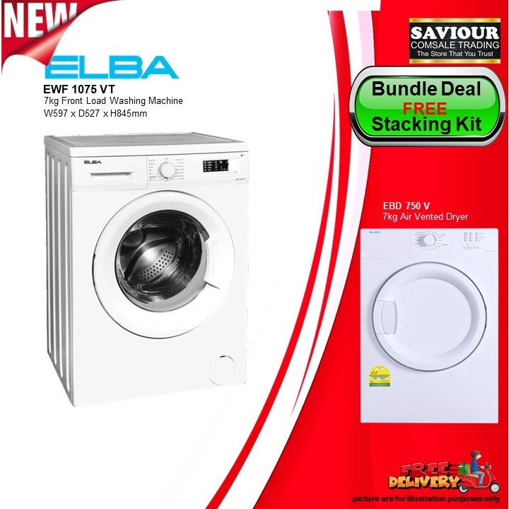 BUNDLE DEAL - ELBA EWF1075VT 7kg Front Load Washing Machine + ELBA ...