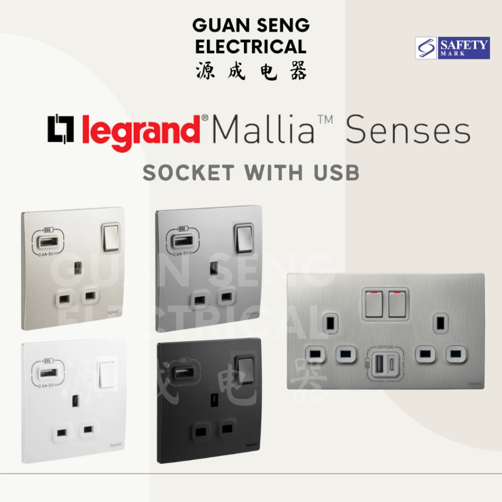 Legrand Mallia Senses Socket with USB White Dark Silver Champagne Matt ...
