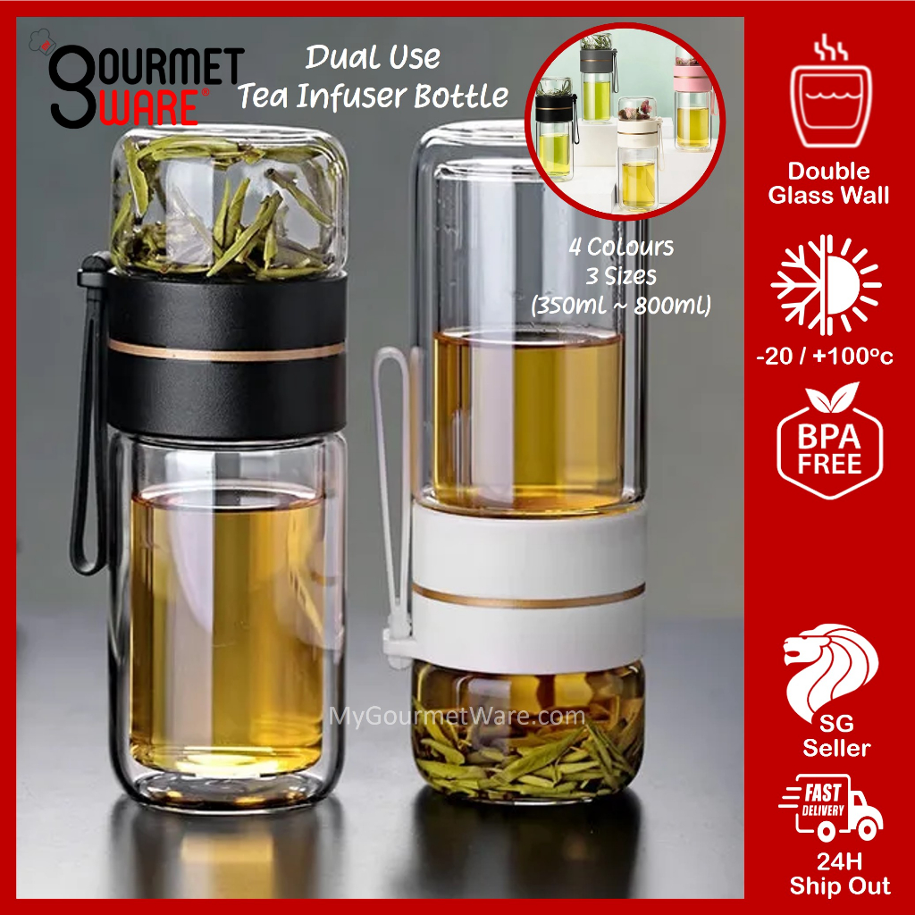 [SG STOCK] Double Glass Wall Tea Infuser Cold Brew Coffee Strainer Fruit Tea Glass Bottle | XL ...