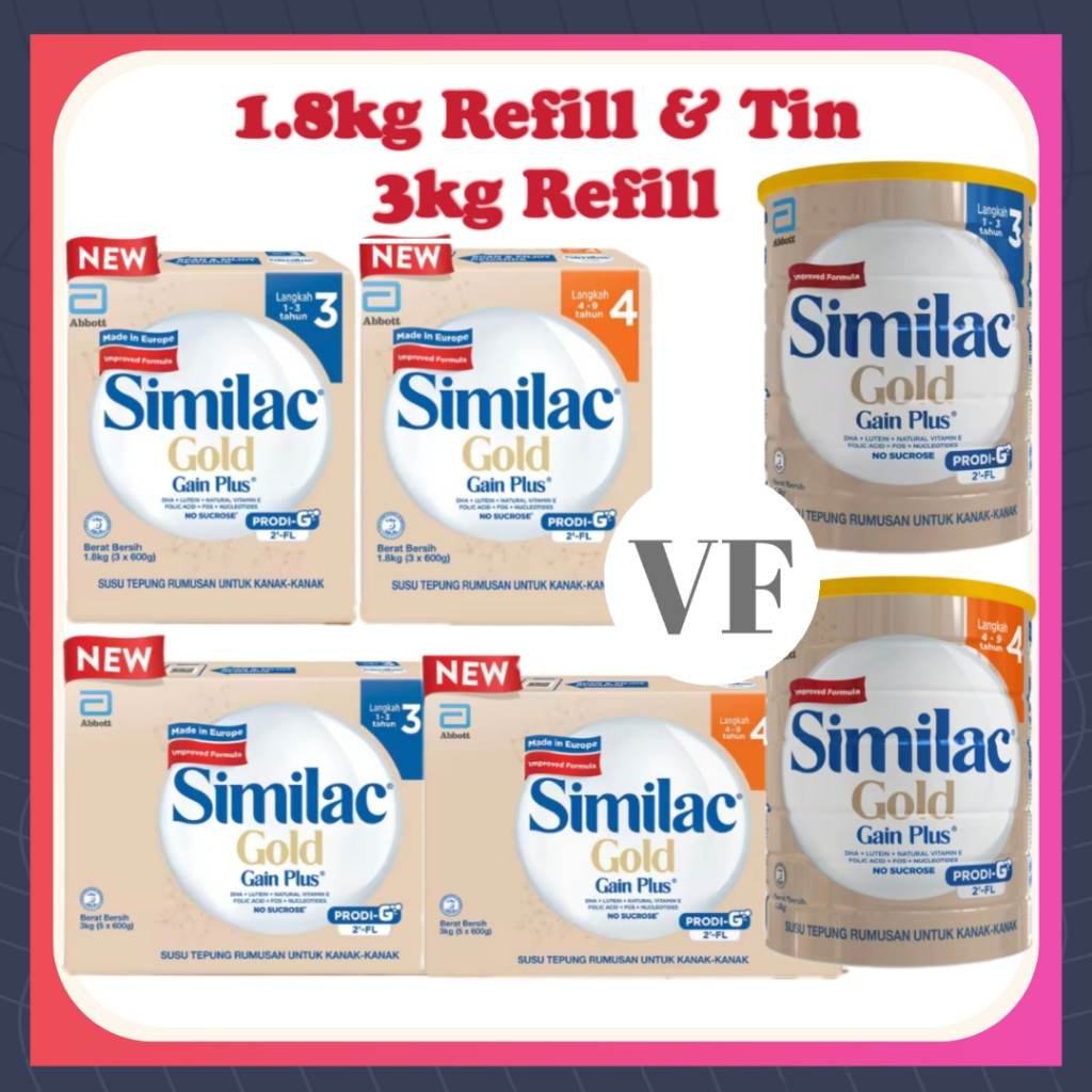 Abbott Similac Gold Gain Plus Step 3 / Step 4 -1.8kg Tin/Refill & 3kg ...