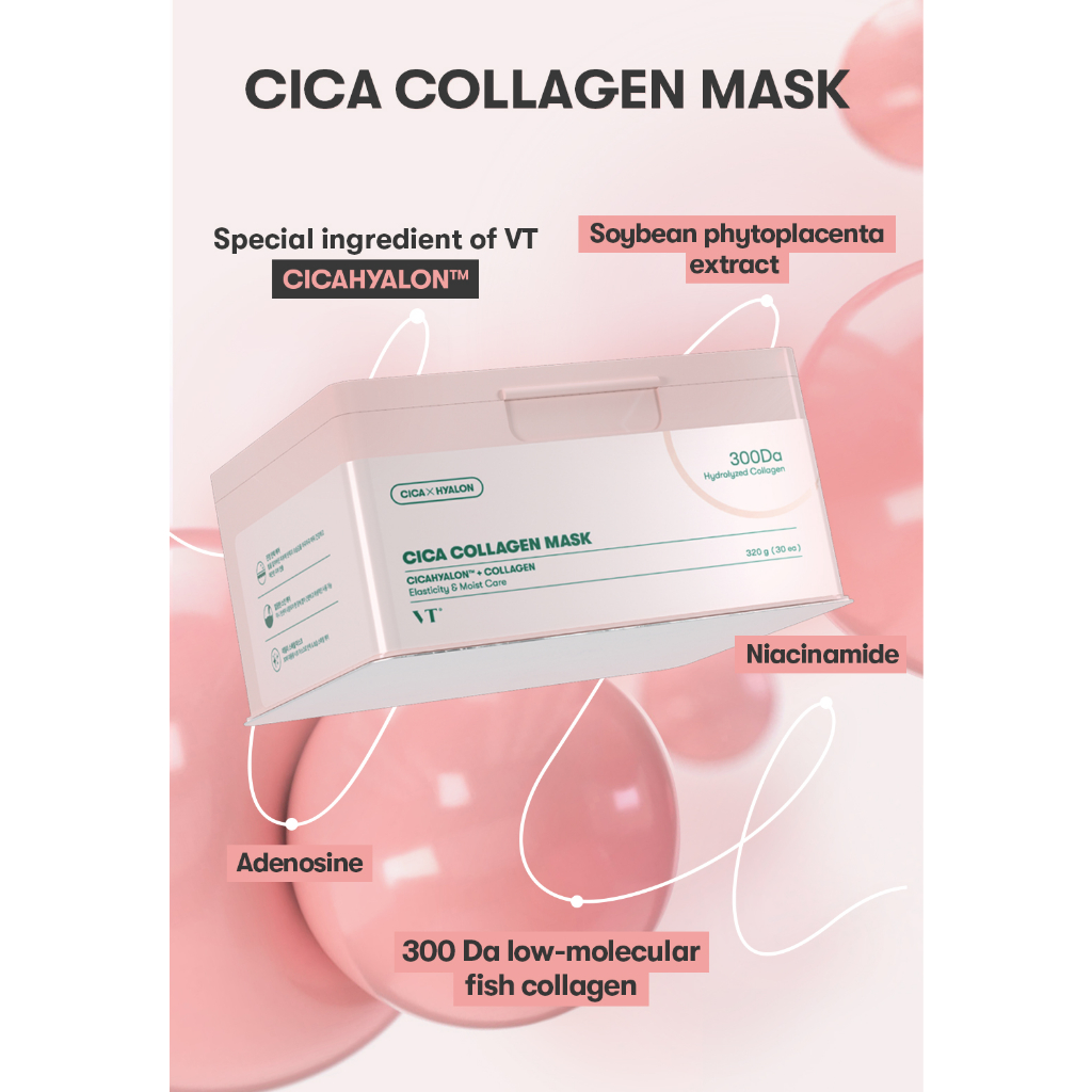[VT COSMETICS] CICA Collagen Mask 30pcs, Skin Elasticity, 300 Da low ...
