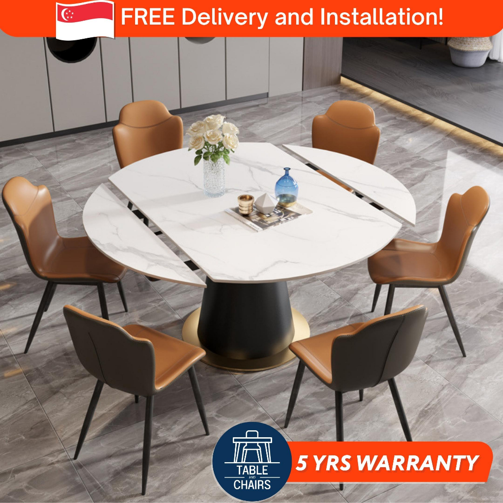 [SG] Rotate Extendable Round Dining Table Set | 1.3m-1.5m | Sintered ...