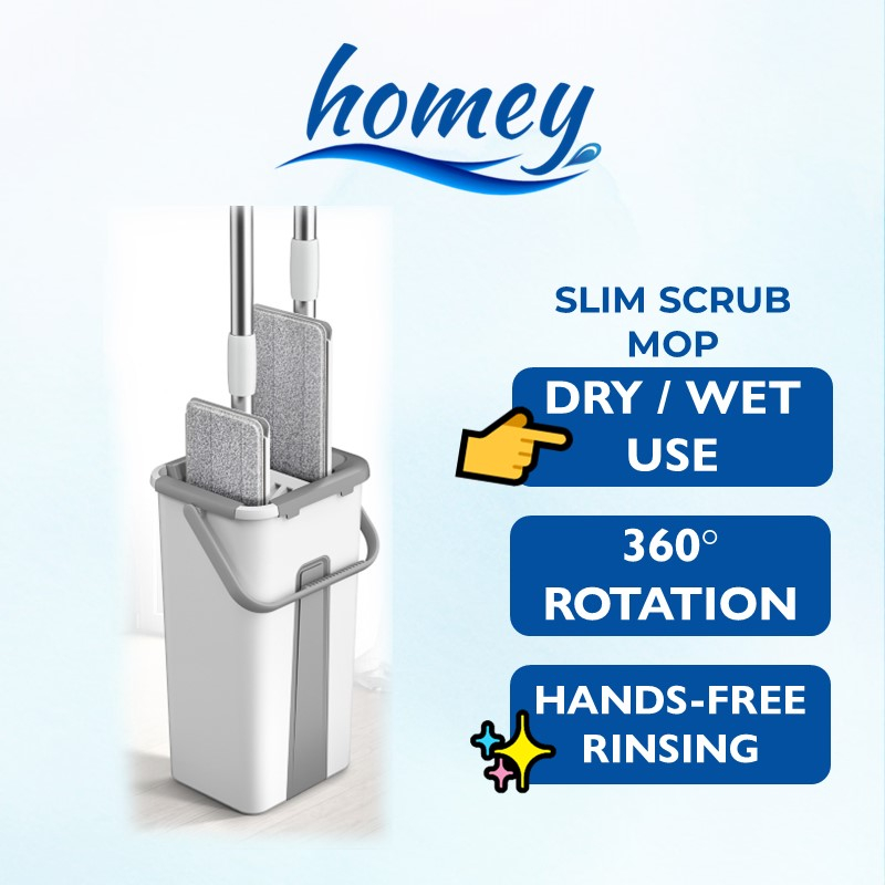 Homey SlimScrub Mop with Flat Mop Head and Scrubbing Compartments ...