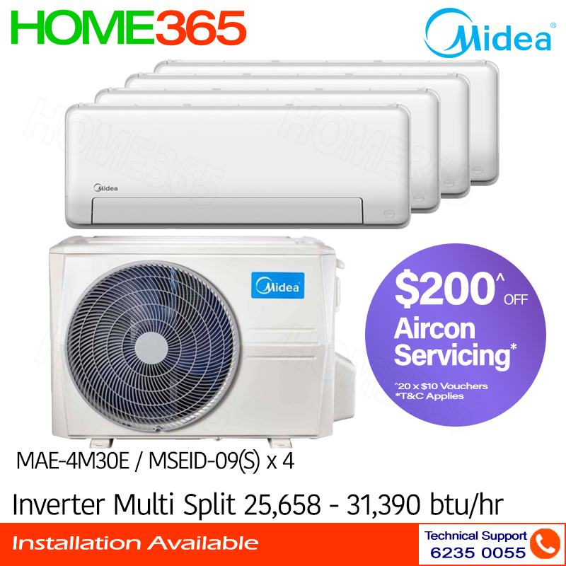 Midea Inverter Multi-Split AirCon MAE-4M30E/MSEID-09(S) x 4 | Shopee ...