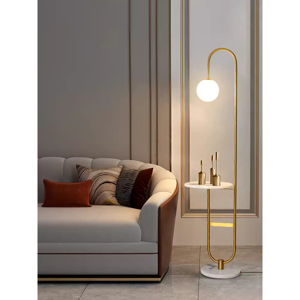 Modern Standing LED Lamp Marble Table + Marble Base Bedside Table ...