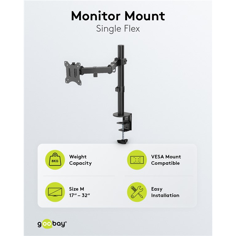 Goobay Monitor Mount - (Single / Dual) Pole (17-32) - Black 58528 58529 ...