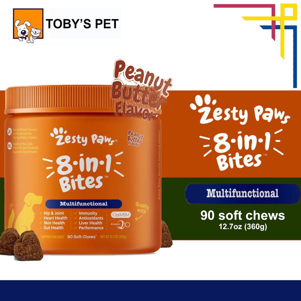 Zesty Paws 8 in 1 Multifunctional Bites Peanut Butter Flavor 90 Soft ...