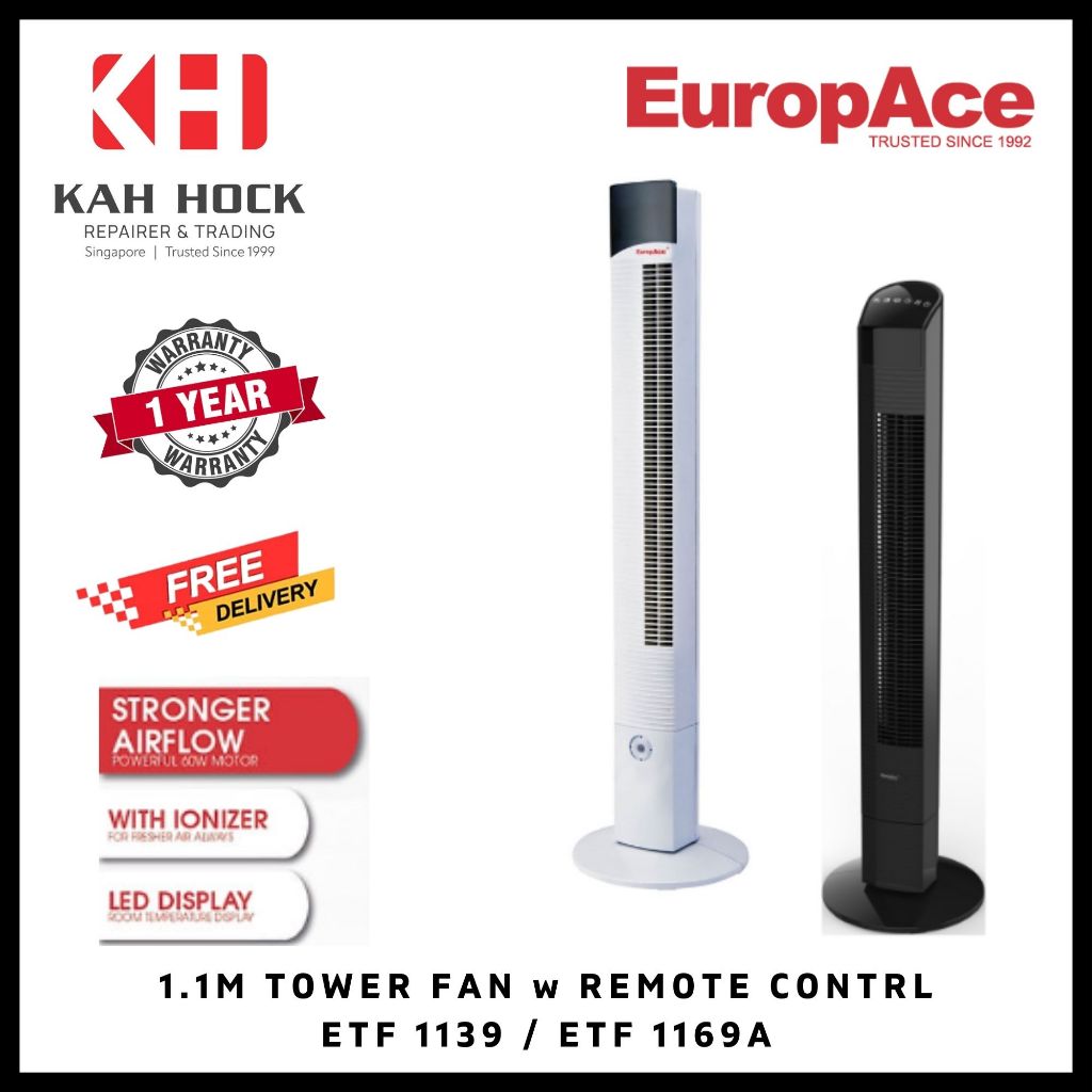EuropAce ETF 1139 / ETF 1169A: 1.1m IONISER TOWER FAN w STRONG AIRFLOW ...