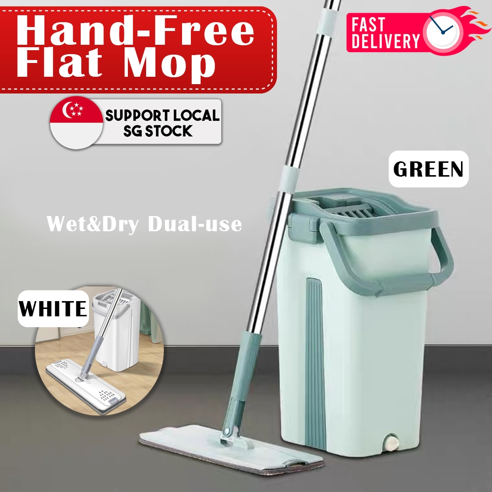 🔥SG Seller🔥Flat Mop Easy Clean Hands-free with Basket Pail | Shopee ...