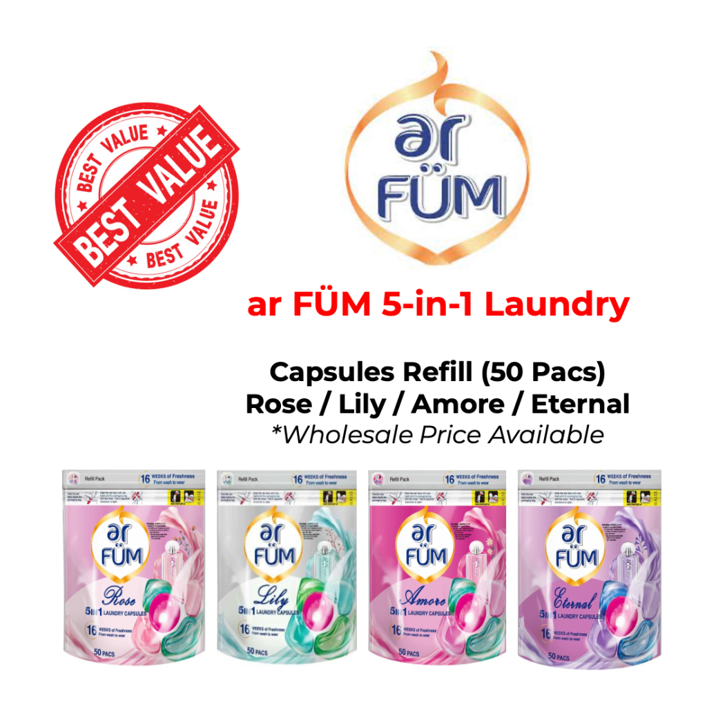 ar FÜM 5-in-1 Laundry Capsules Refill 50 pcs / (Rose, Lily, Amore & Eternal) / Wholesale Price ...