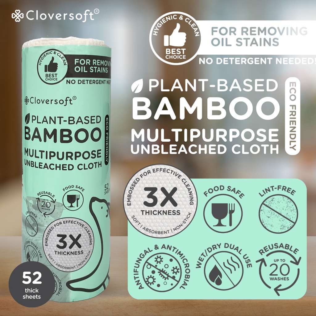 Cloversoft Plant Based Unbleached Bamboo Multi Purpose Cloth Wipes 52 ...