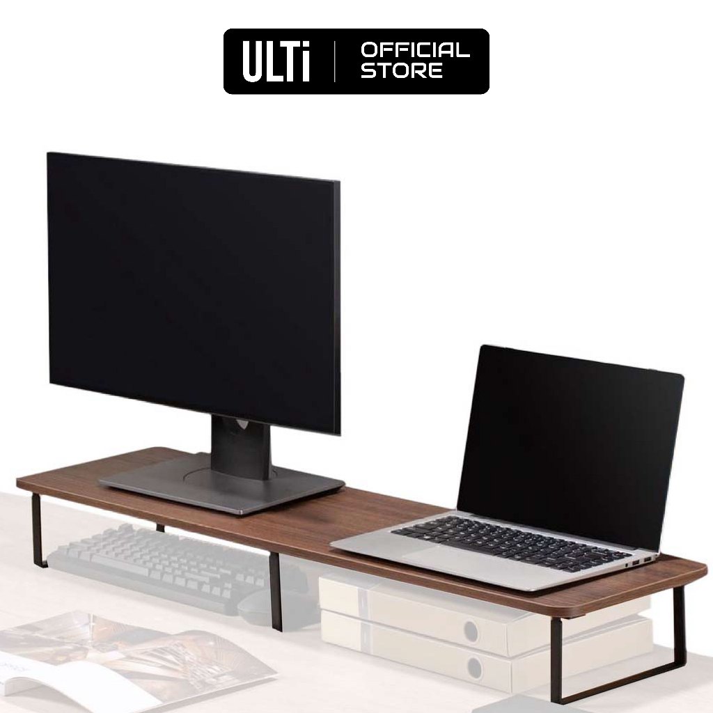 ULTi Teak Wood & Steel Monitor Riser Stand | Ergonomic Design | Walnut ...