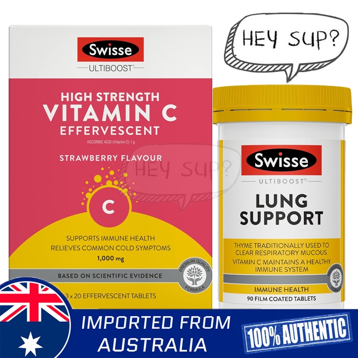 Swisse Immunity Boost Combo: Vitamin C 1000mg Effervescent (60 Caps) + Lung Health Support (90 ...