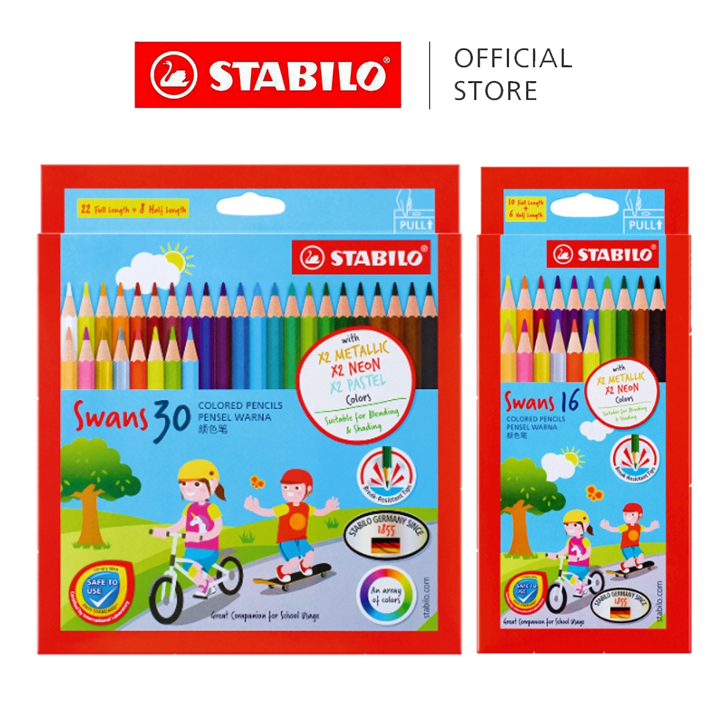 STABILO Swans Children Coloured Pencils 16 / 30 (Full Length + Half ...