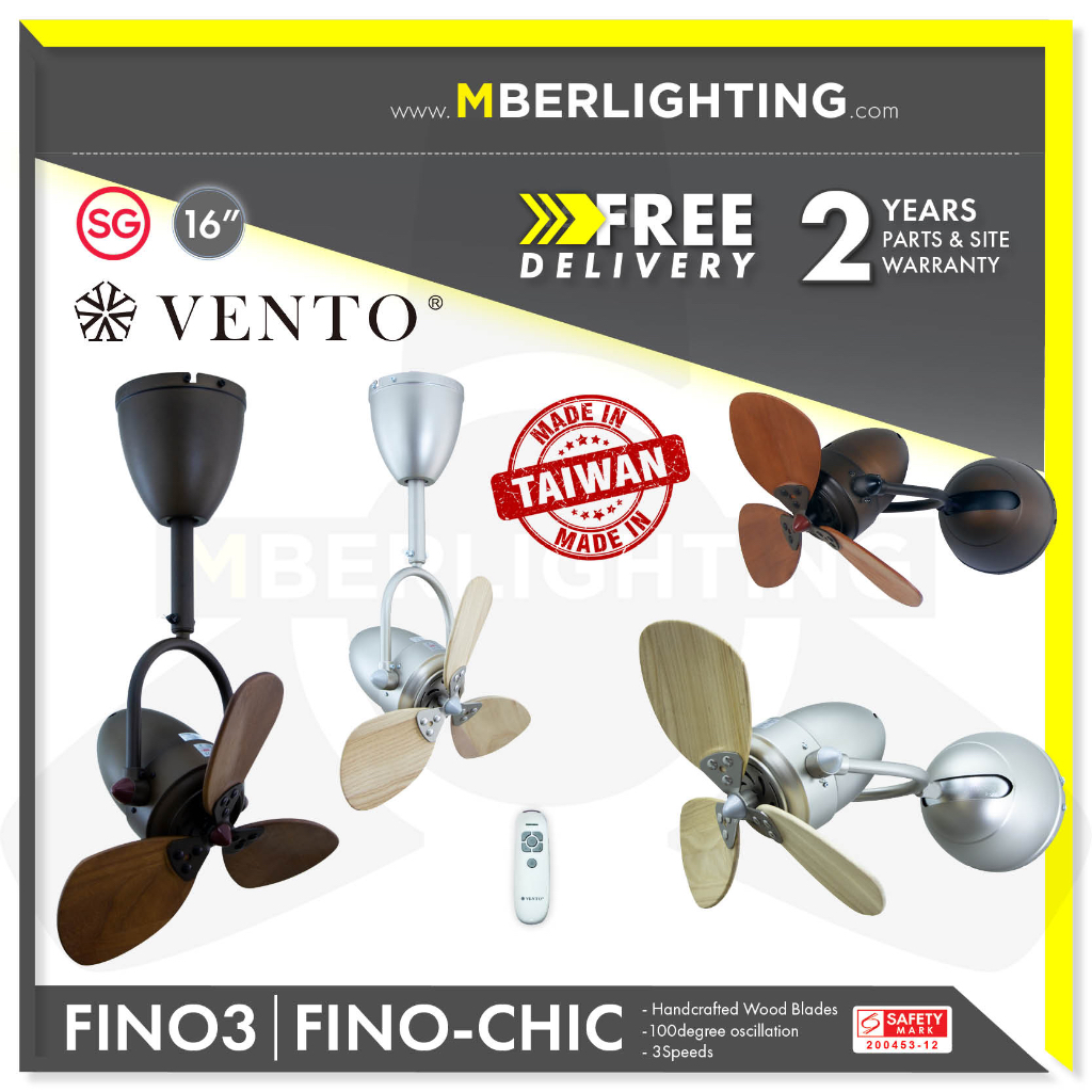VENTO Fino 16inch Small Corner Fan: FINO3 Ceiling Mount / FINO-CHIC ...