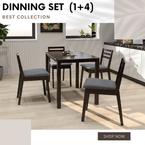 Dining Set 1+4 Solid Wood Dining Set 4 Seater Rectangle Table | Shopee ...