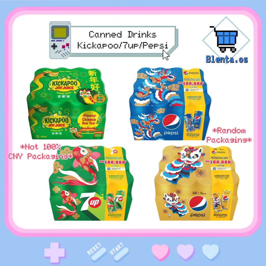 Kickapoo/7UP/Pepsi Regular/Pepsi Black Can 320ml x 12cans(Random ...