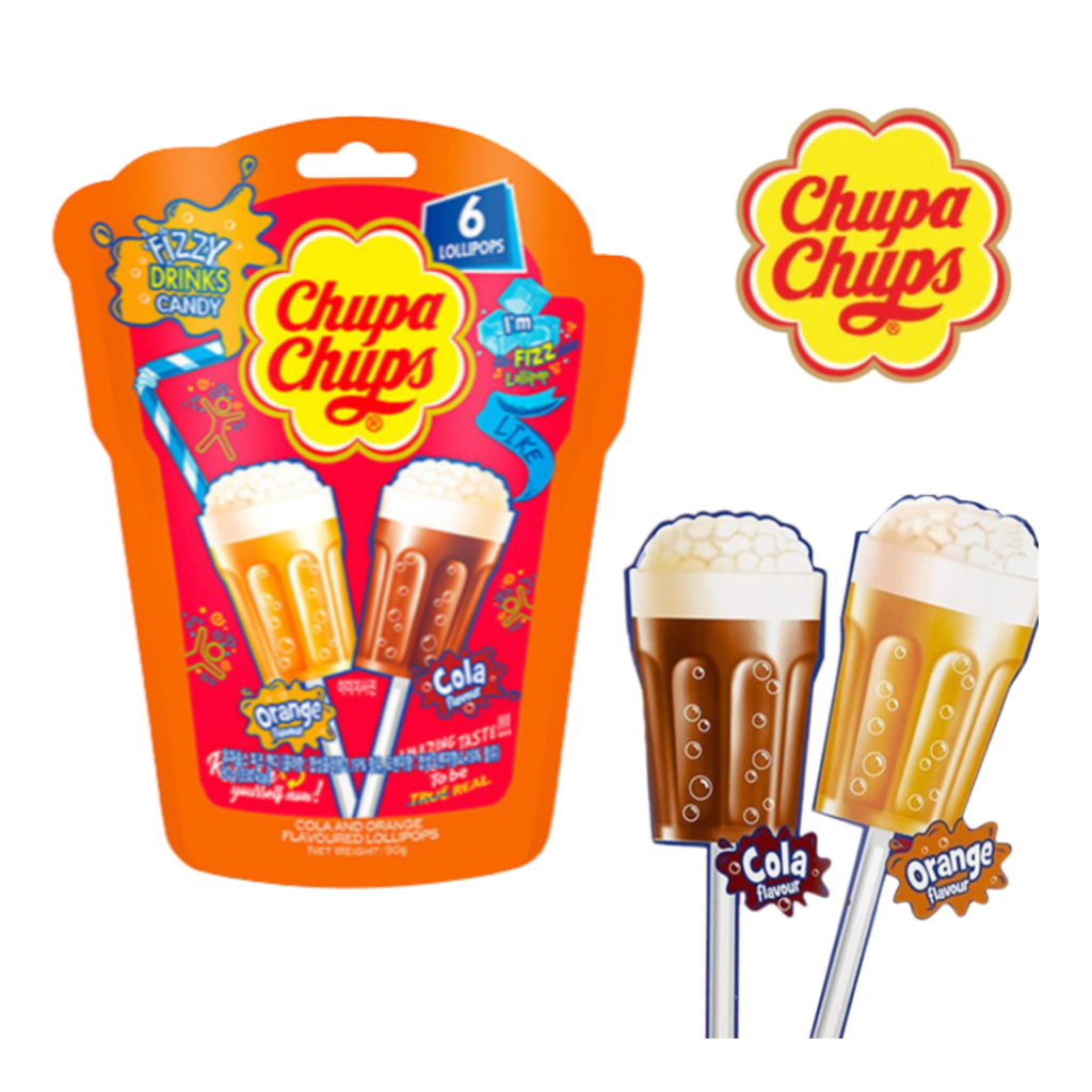 [Chupa Chups] 6 pieces Fizzy Lollipops 90g (Coke/Orange) Fizzy Drinks Candy | Shopee Singapore