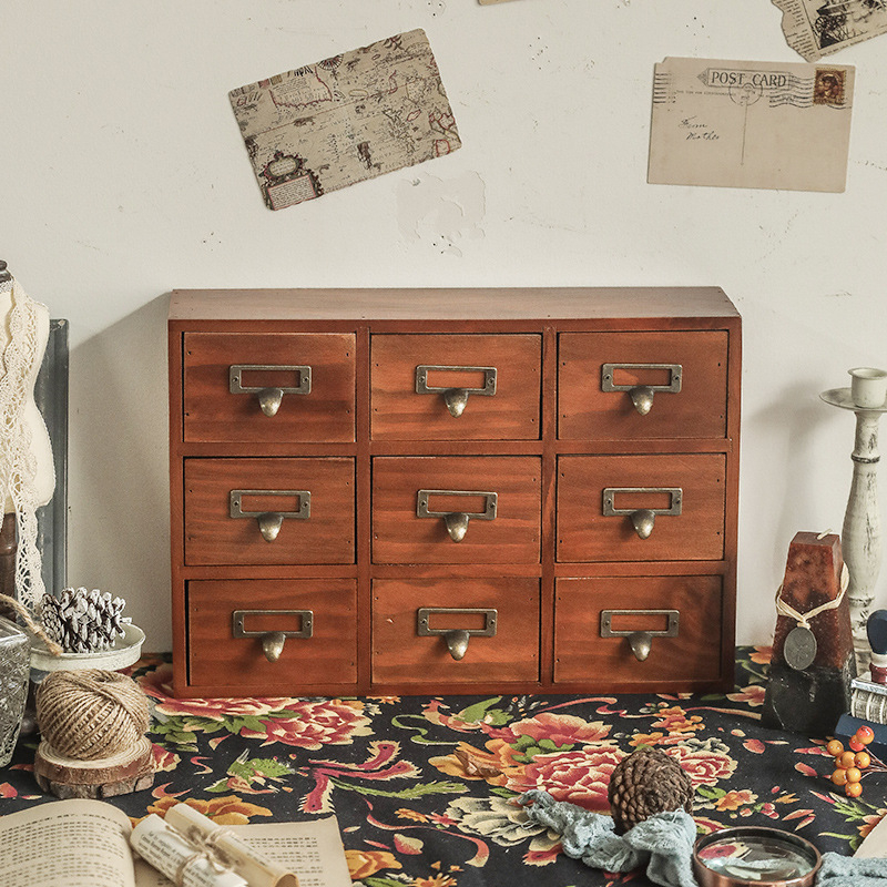 *Design 8* Retro Vintage Zakka Wood Wooden Multi-Layer Drawers Desktop Storage Box Small Cabinet ...