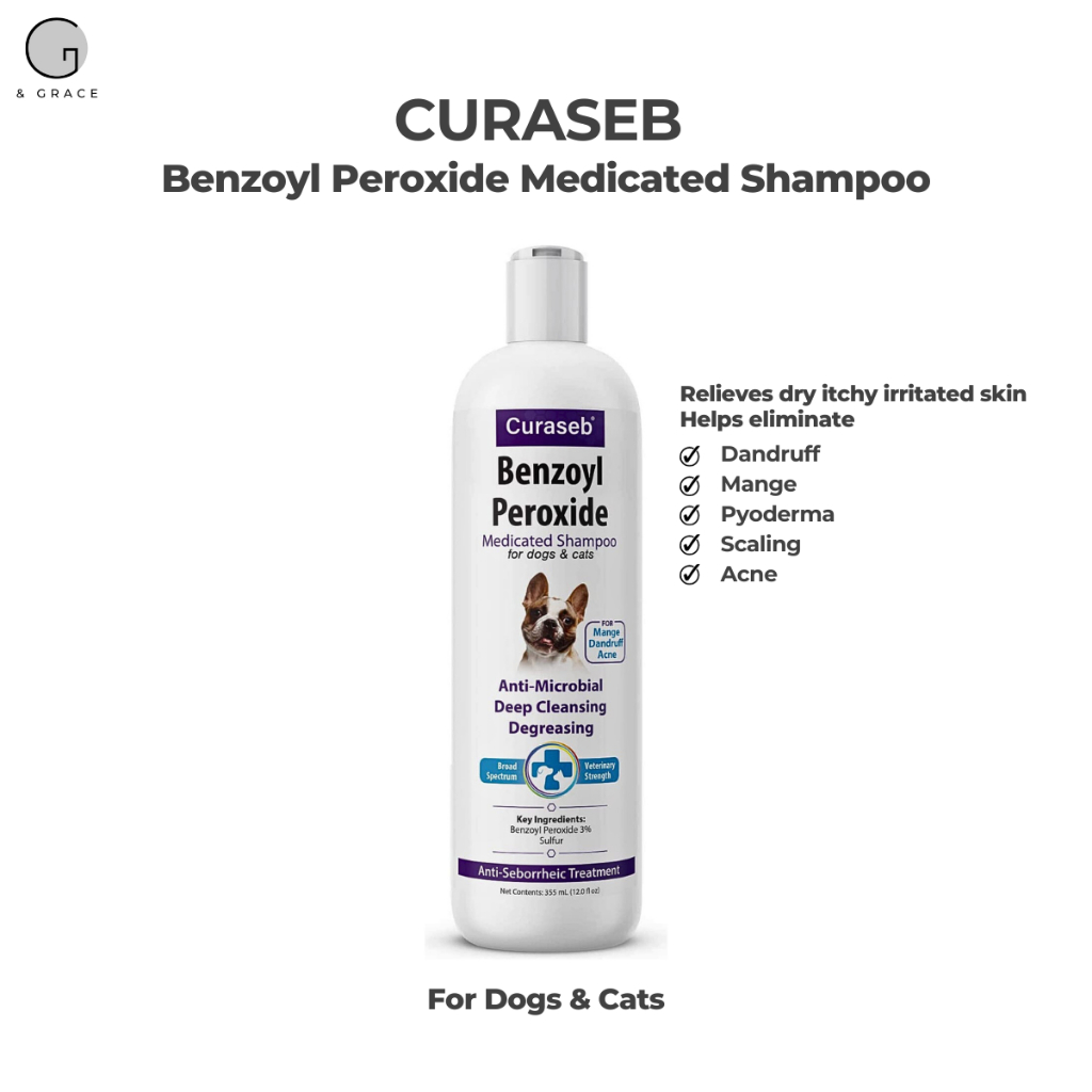 Curaseb Benzoyl Peroxide Medicated Shampoo Relieves Dry Itchy Skin