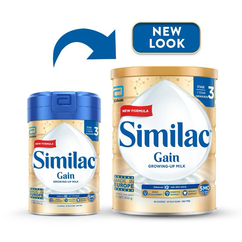 Similac Stage 3 Gain Growing-Up Baby Milk Powder Formula 2'-FL 850g (1 ...