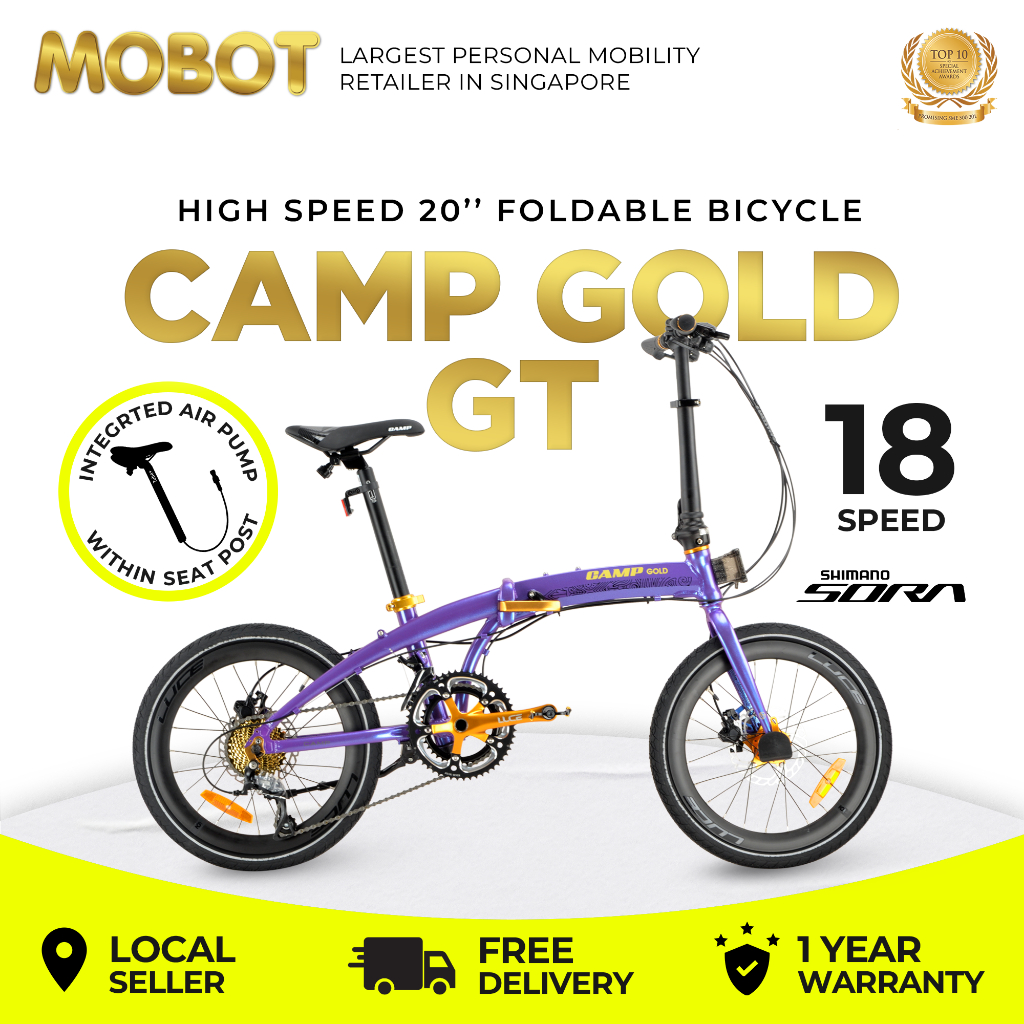 MOBOT SG OFFICIAL | CAMP Gold GT 20" Bi-fold Bicycle Foldable Bike | 18-Speed | Lightweight ...