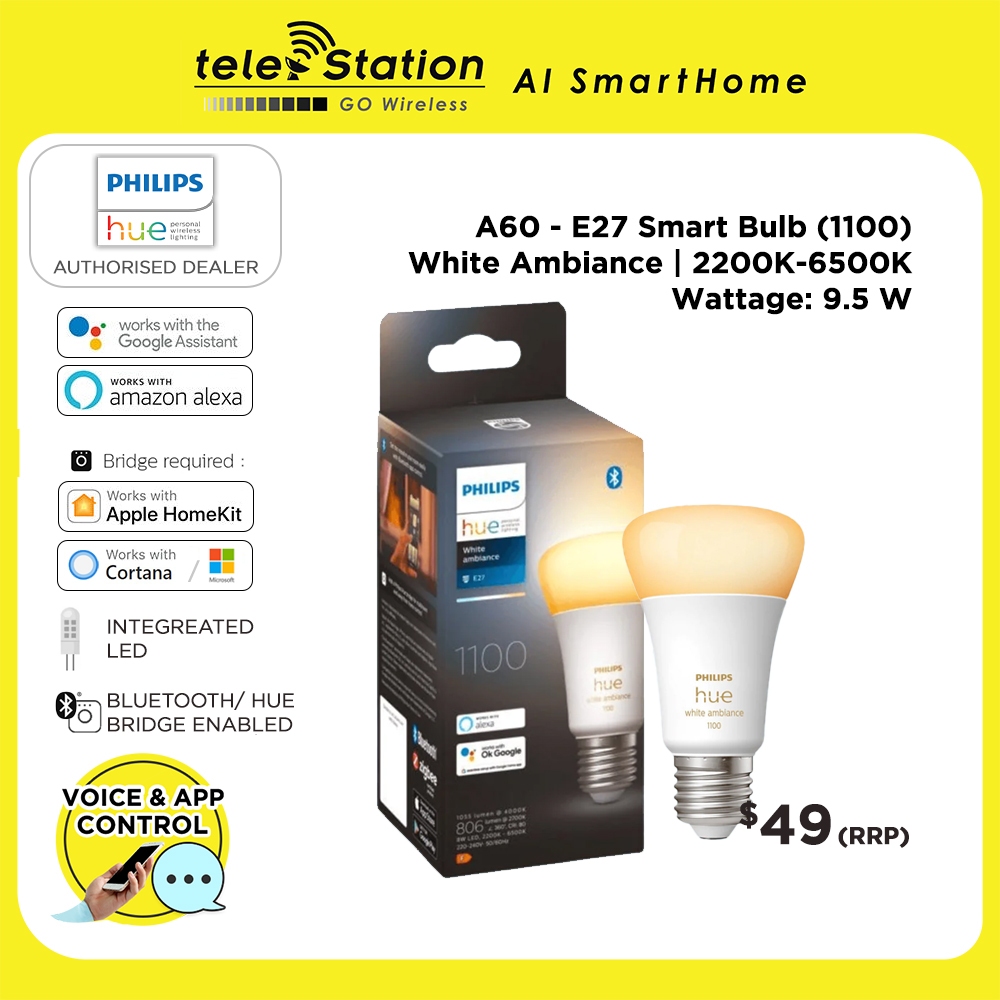 (PRE-ORDER) Philips Hue White Ambiance A60 E27 Smart Bulb (1100) (2 ...