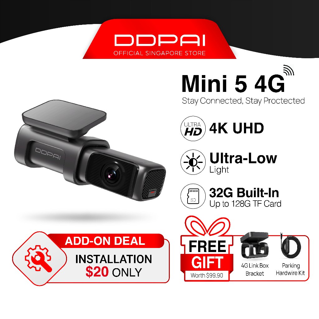 DDPAI Dash Cam Mini 5 4K 2160P HD DVR Car Camera Hidden Wifi 4G Connect Auto Video Recorder ...