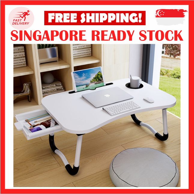 LAPTOP BED TABLE FOLDABLE LAPTOP DESK BED TRAY WITH STORAGE DRAWER LAP ...