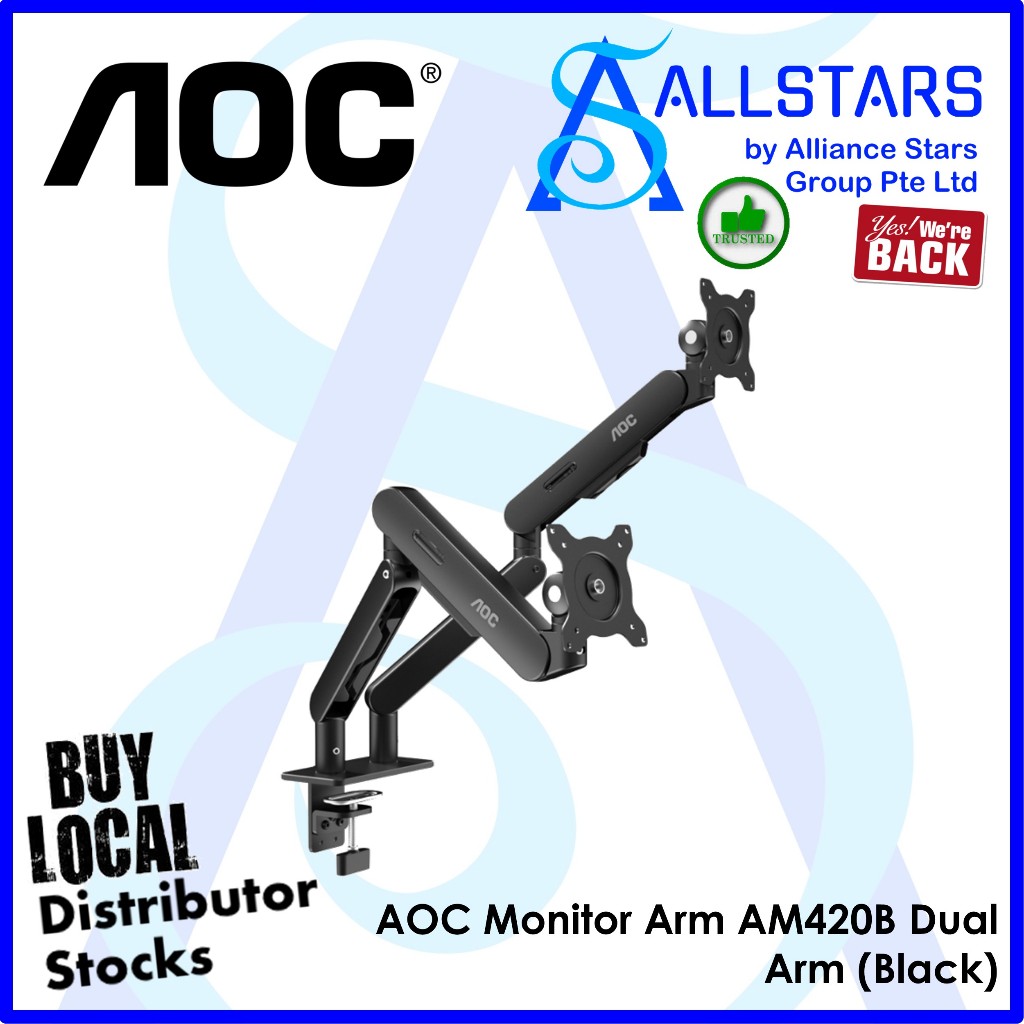AOC Monitor Arm AM420B Dual Arm (Black) Vesa Plate Mount / Ergonomic ...