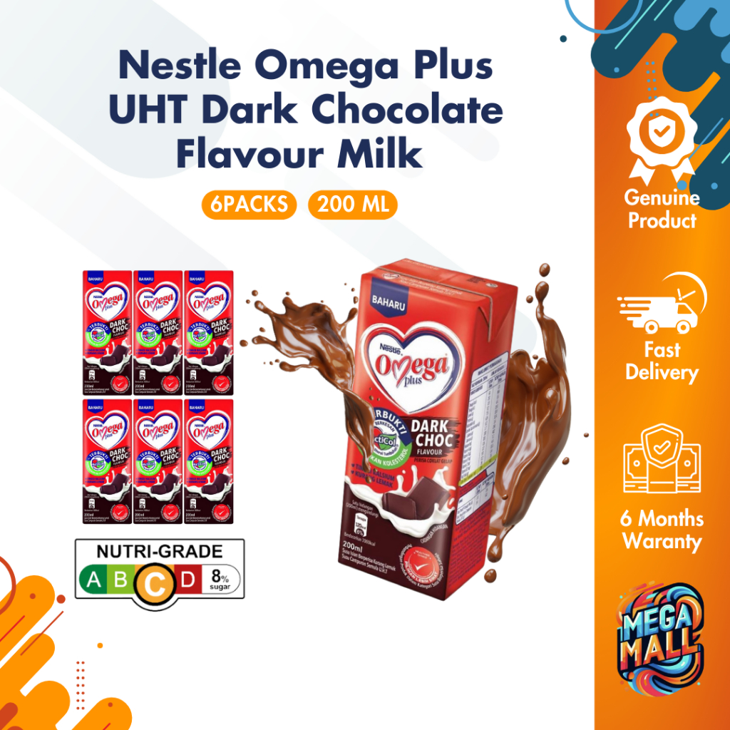 [Bundle of 6] Nestle Omega Plus UHT Dark Chocolate Flavour Milk 200ml ...