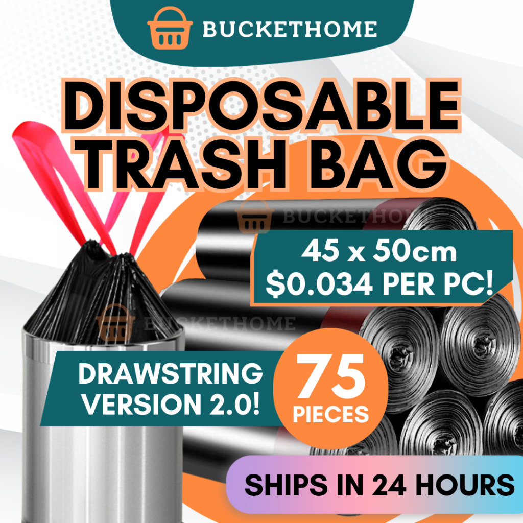 [SG Seller] 75pc Drawstring Trash Bag Garbage Bag Disposable Plastic ...