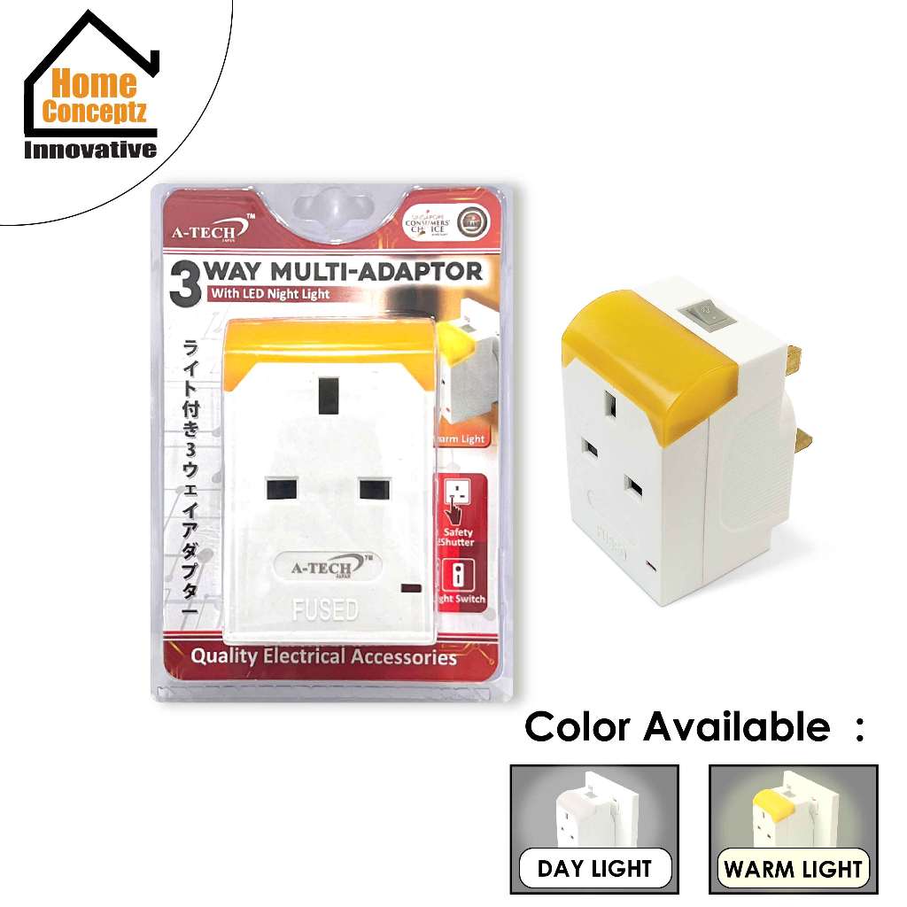 [ Electrical ] A-Tech 3 WAY Multi-Adaptor With Light Switch | Shopee ...