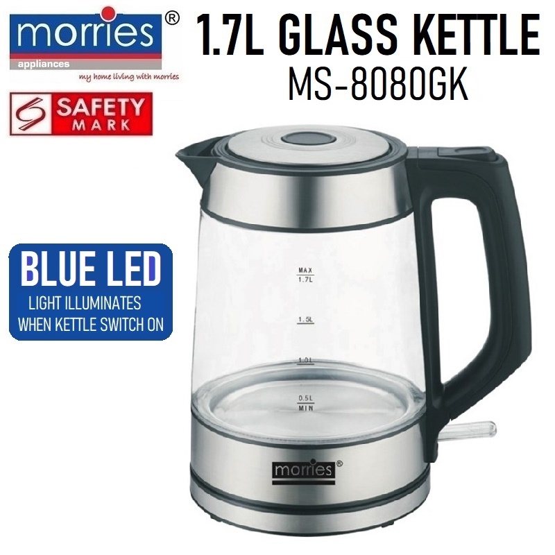 Morries MS8080GK 1.7L Glass Kettle Water Jug Cordless Kettle MS-8080GK ...