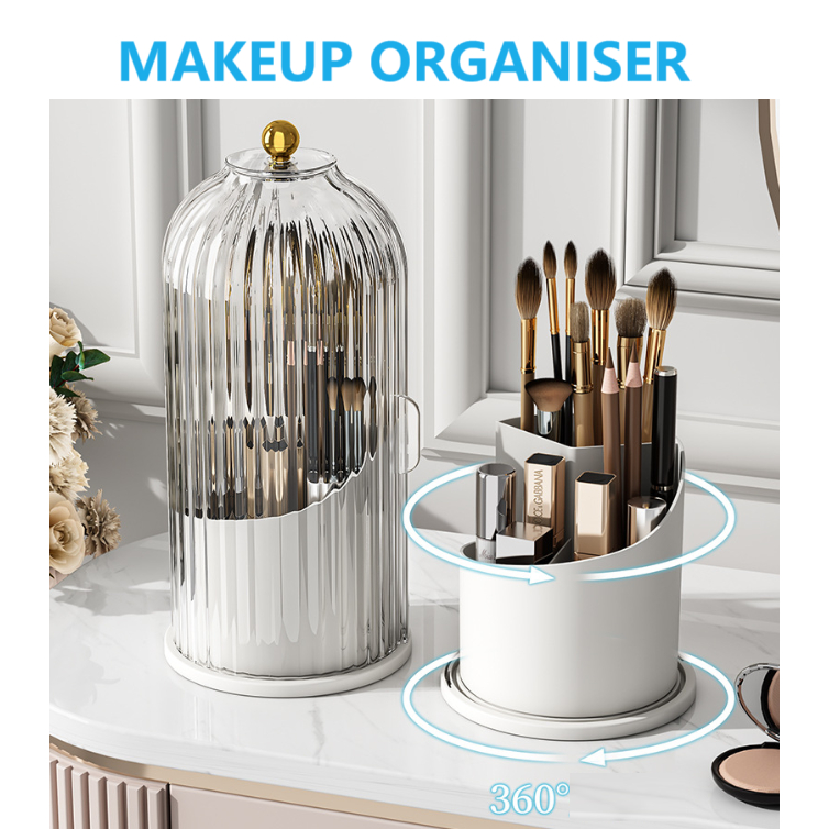 Makeup Organiser Organizer 360° Rotary Makeup Brush Holder With Cover ...