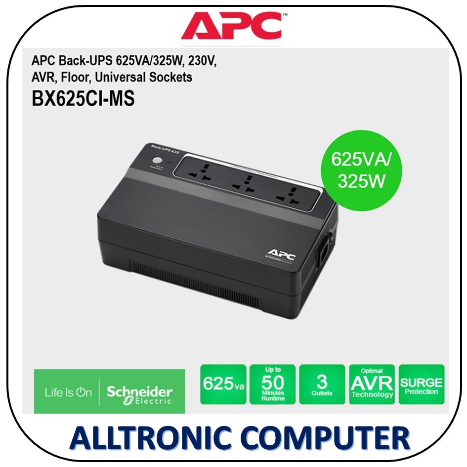 [Get FREE Adaptor] APC Back-UPS 625VA, 325W 230V, AVR, Floor, Universal ...